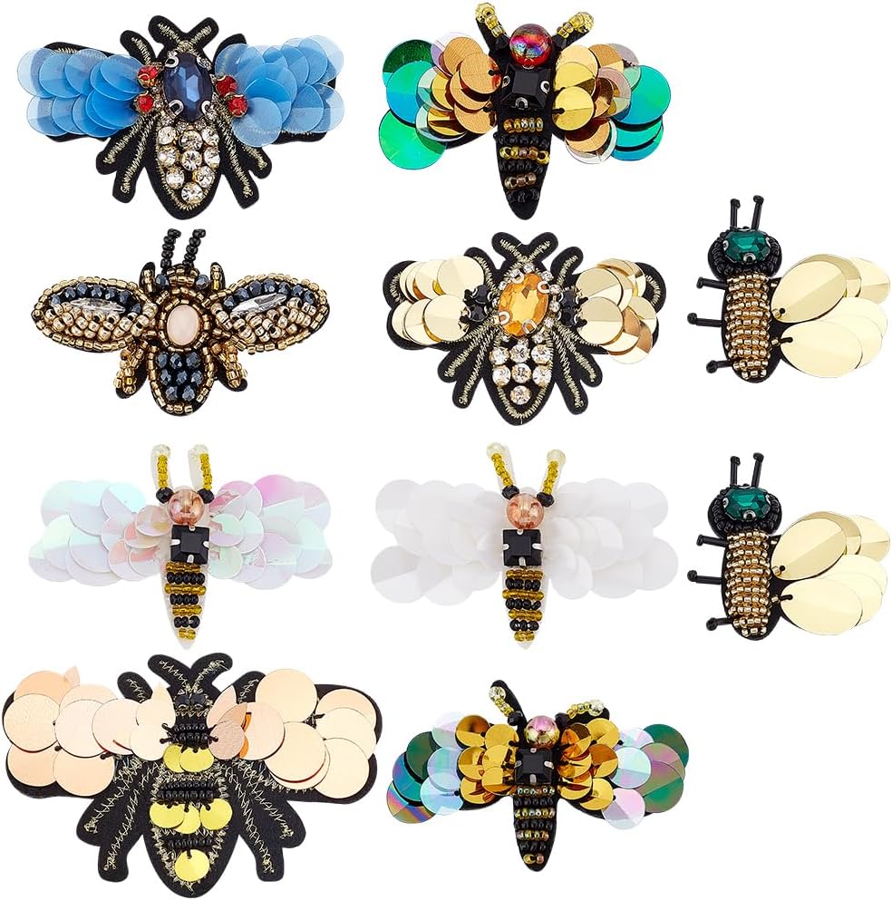 Amazon.com: Wixine 4Pcs Bees Sequins Rhinestones Bead Brooch Patches ...