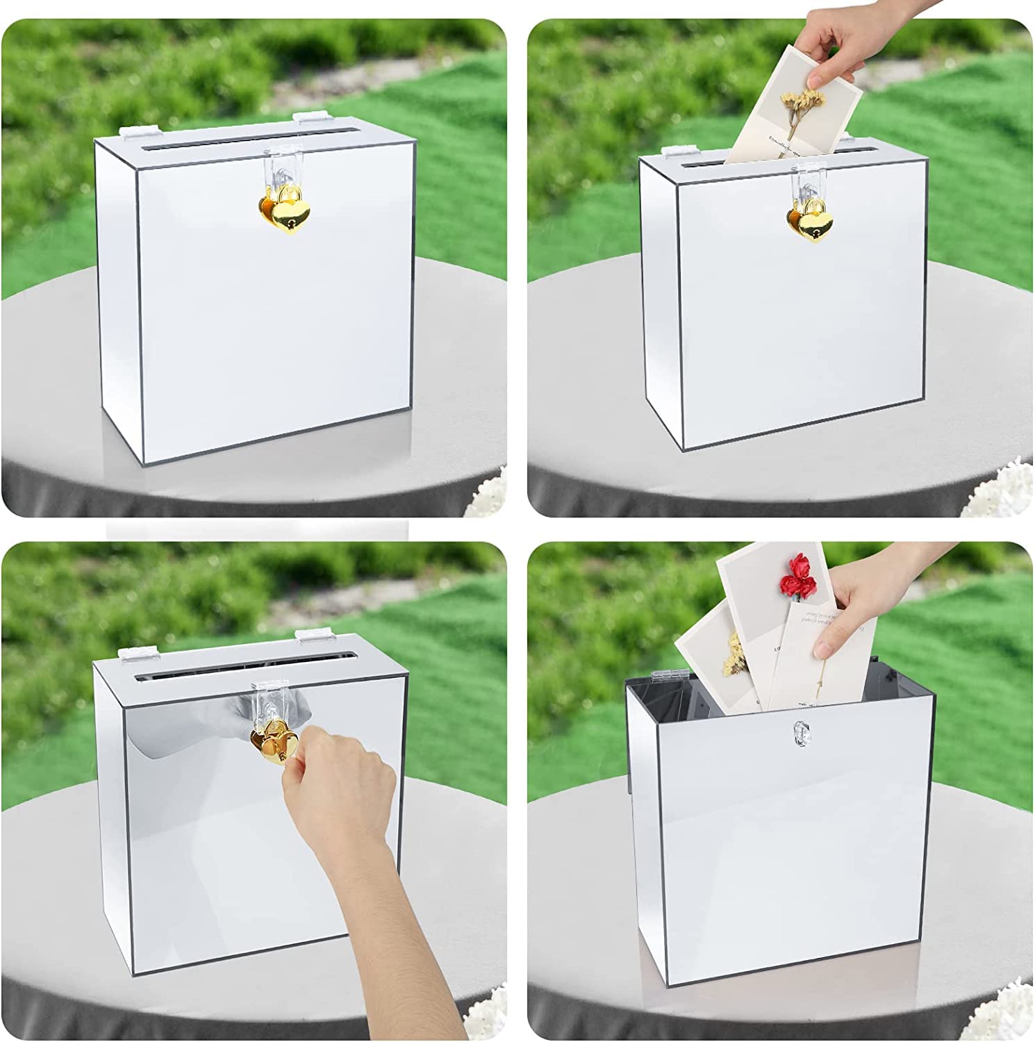 Snapklik.com : Card Box For Wedding Silver Mirror 10 10 5.5 IN
