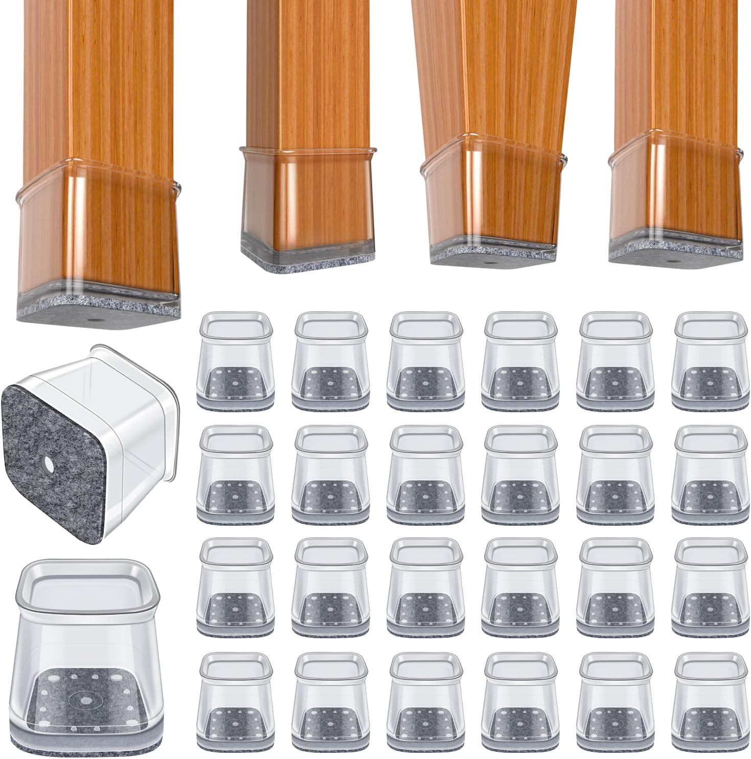 Chair Leg Floor Protectors Square 24PCS Furniture Sliders for Hardwood ...