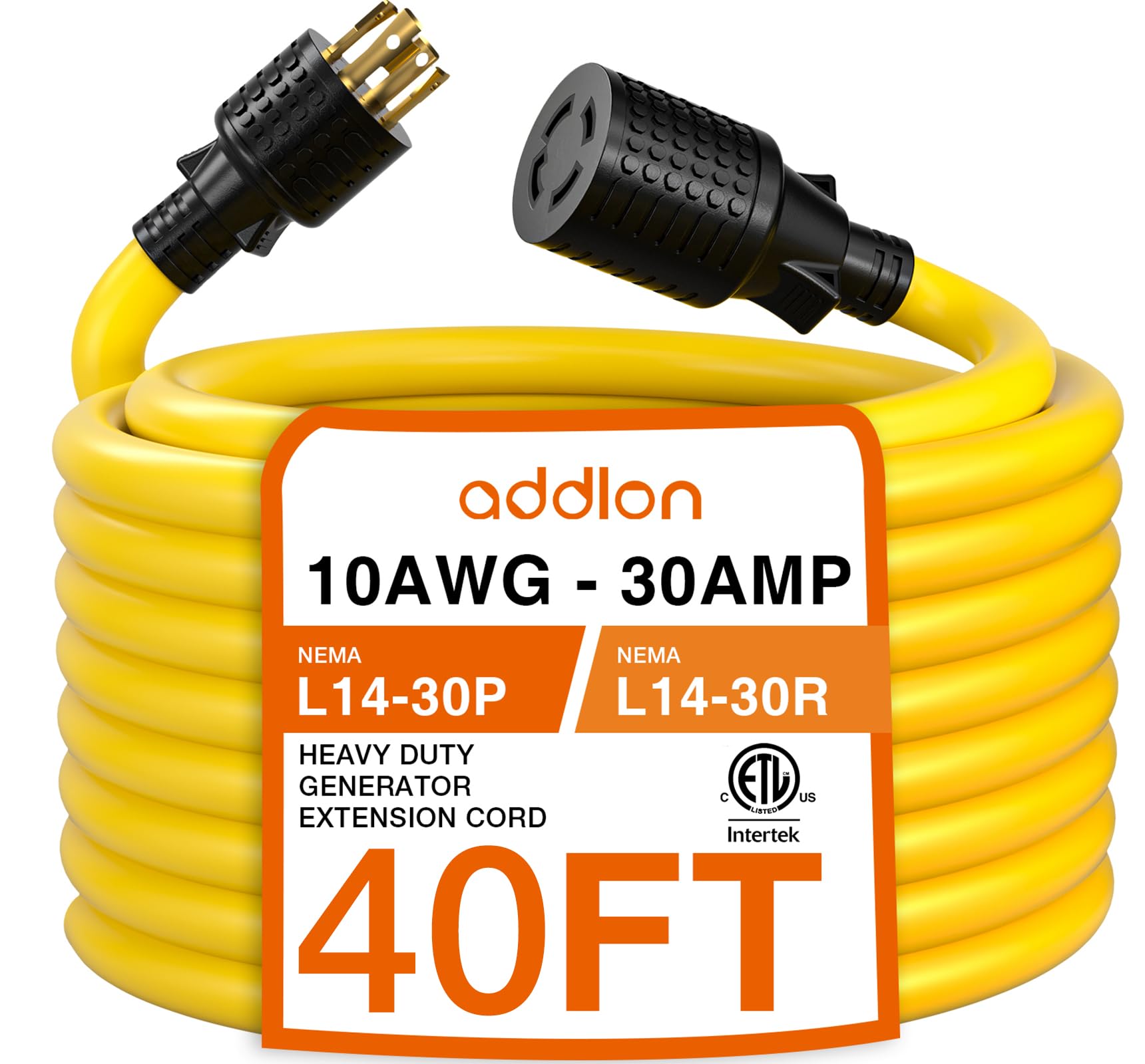 Snapklik.com : Addlon 40FT 4-Prong 30 Amp Generator Cord