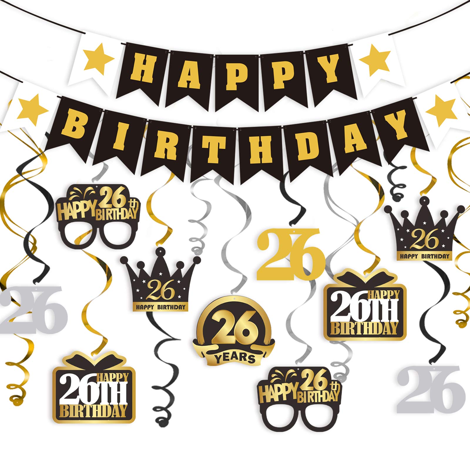 Amazon.com: LINGTEER Happy 26th Birthday Swirls Streamers Set - Happy ...