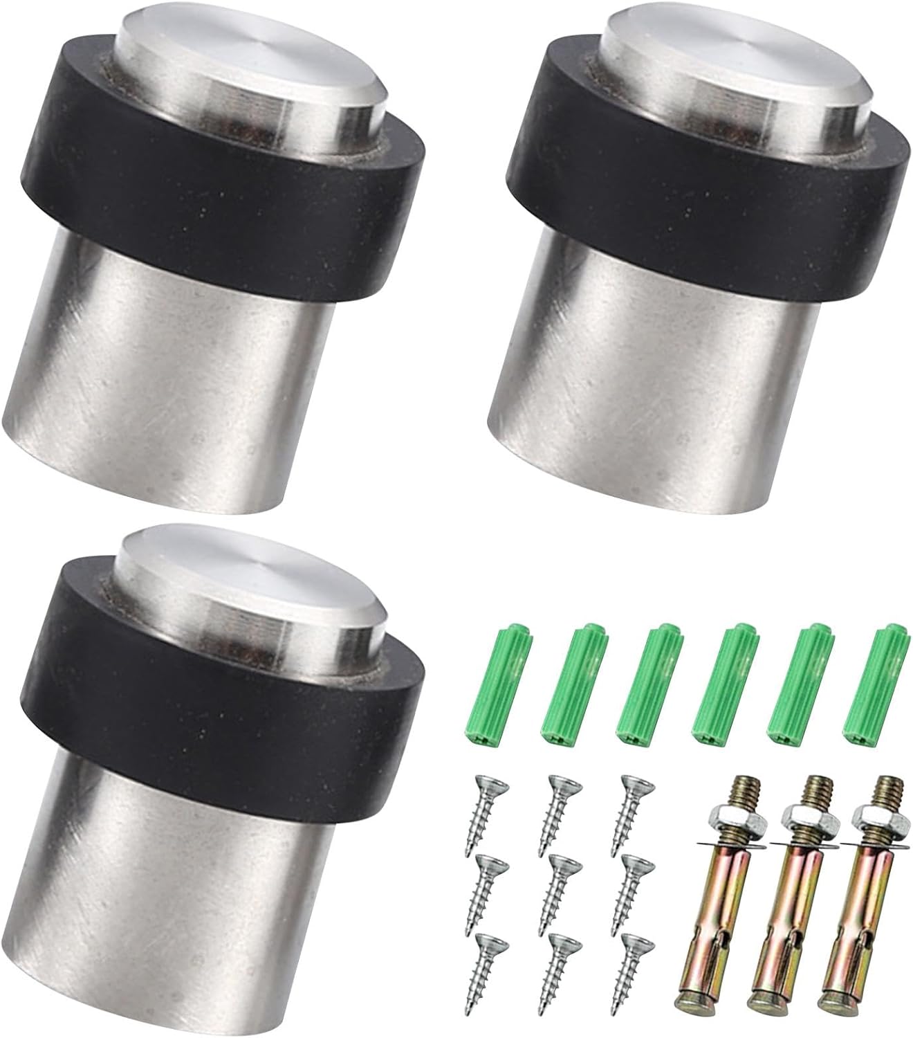 3Pcs Door Stop,Stainless Steel Round Floor Mounted Door Stoppers,Floor ...