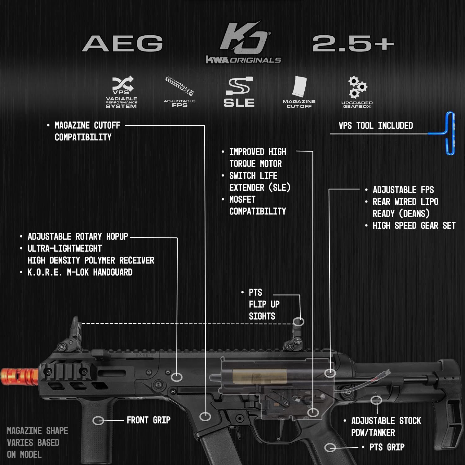 KWA Originals Electric Airsoft Gun AEG2.5 Airsoft Rifle – Caja de cambios FPS ajustable, listo ...