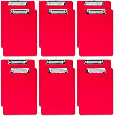 Plastic Clipboards (Set of 12) Multi Pack Clipboard (Red) Strong 12.5 x ...