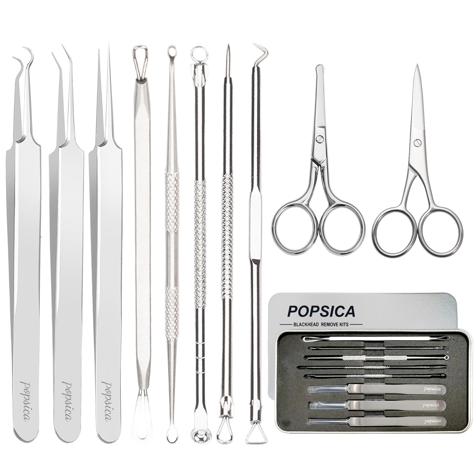 Amazon.com: Blackhead Remover Pimple Squeezing Tool +Tweezers Set + 2 ...