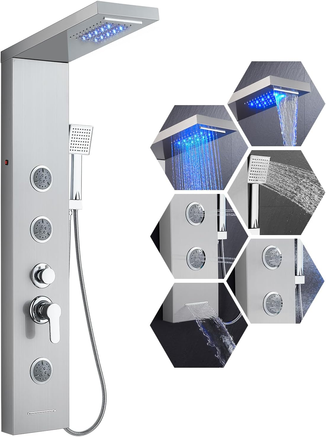 KINKIB LED Shower Panel Tower System, 6-in-1 Shower Tower with Rainfall ...
