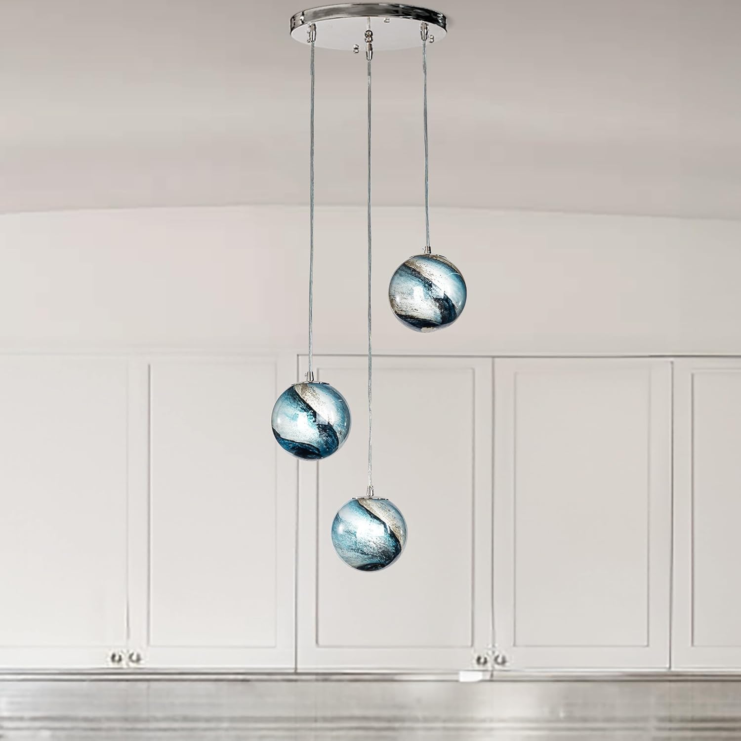 ALOADECOR W17 in. Modern 3-Light Glazed Glass Chandelier Set Handblown ...