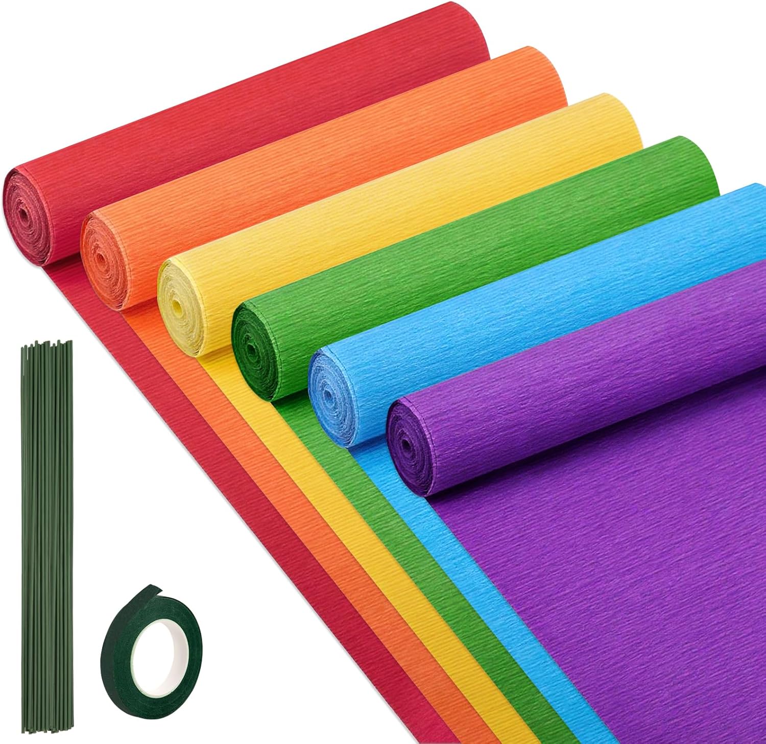 6 Rolls Crepe Paper Streamers, 10 Inch x 8 Feet Flower Making Kits with ...