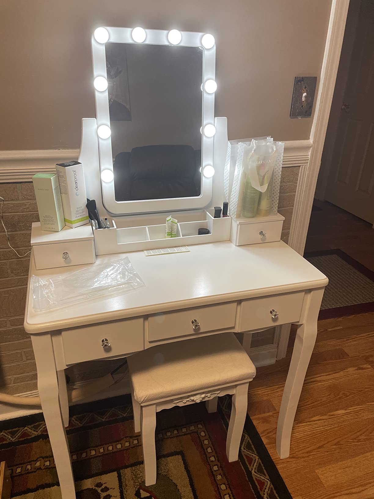 $36/mo - Finance Quimoo Vanity Set with 360° Rotating Lighted Mirror ...