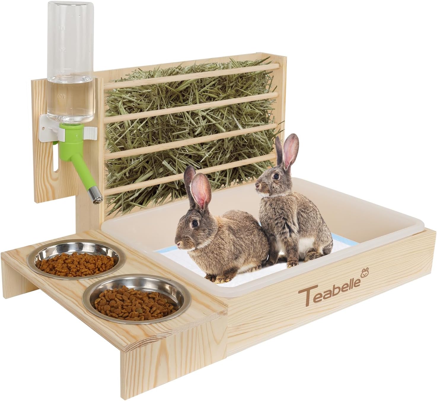 Amazon.com : Teabelle Rabbit Litter Box with Hay Feeder and Bowls, 4 in ...