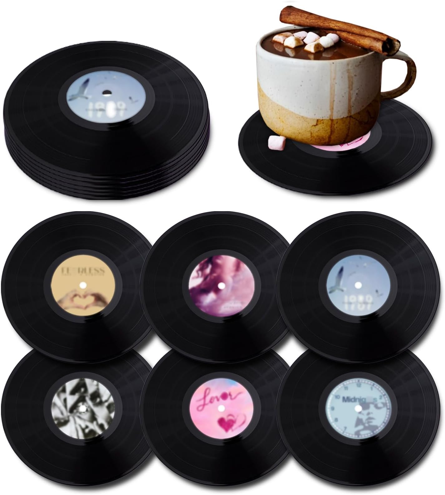 Amazon.com: 6PCS Retro Vinyl Record Coasters of 6 for Drinks, Funny ...