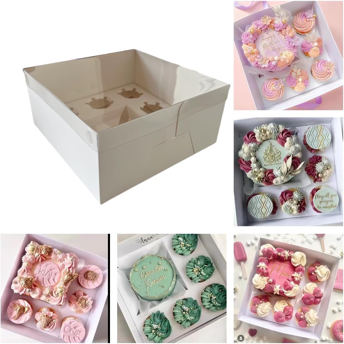 Amazon.com: SAHROO Bento Cake and Cupcake Box 10 sets 6-inch Cake and 5 Cupcakes Box Cake Box ...