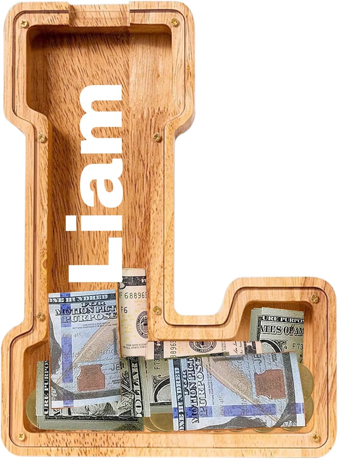 Amazon.com: NEOSKY Wooden Letter Piggy Bank for Kids - Alphabet Coin ...