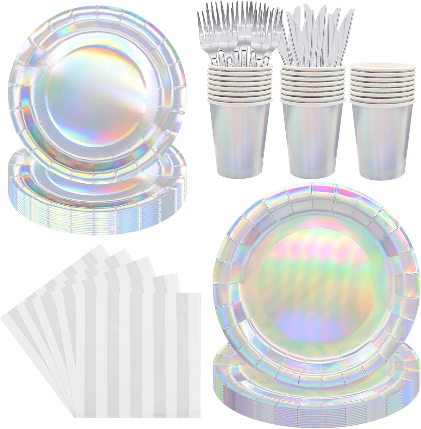 Amazon.com: 144pcs Iridescent Party Supplies Iridescent Party Tableware ...