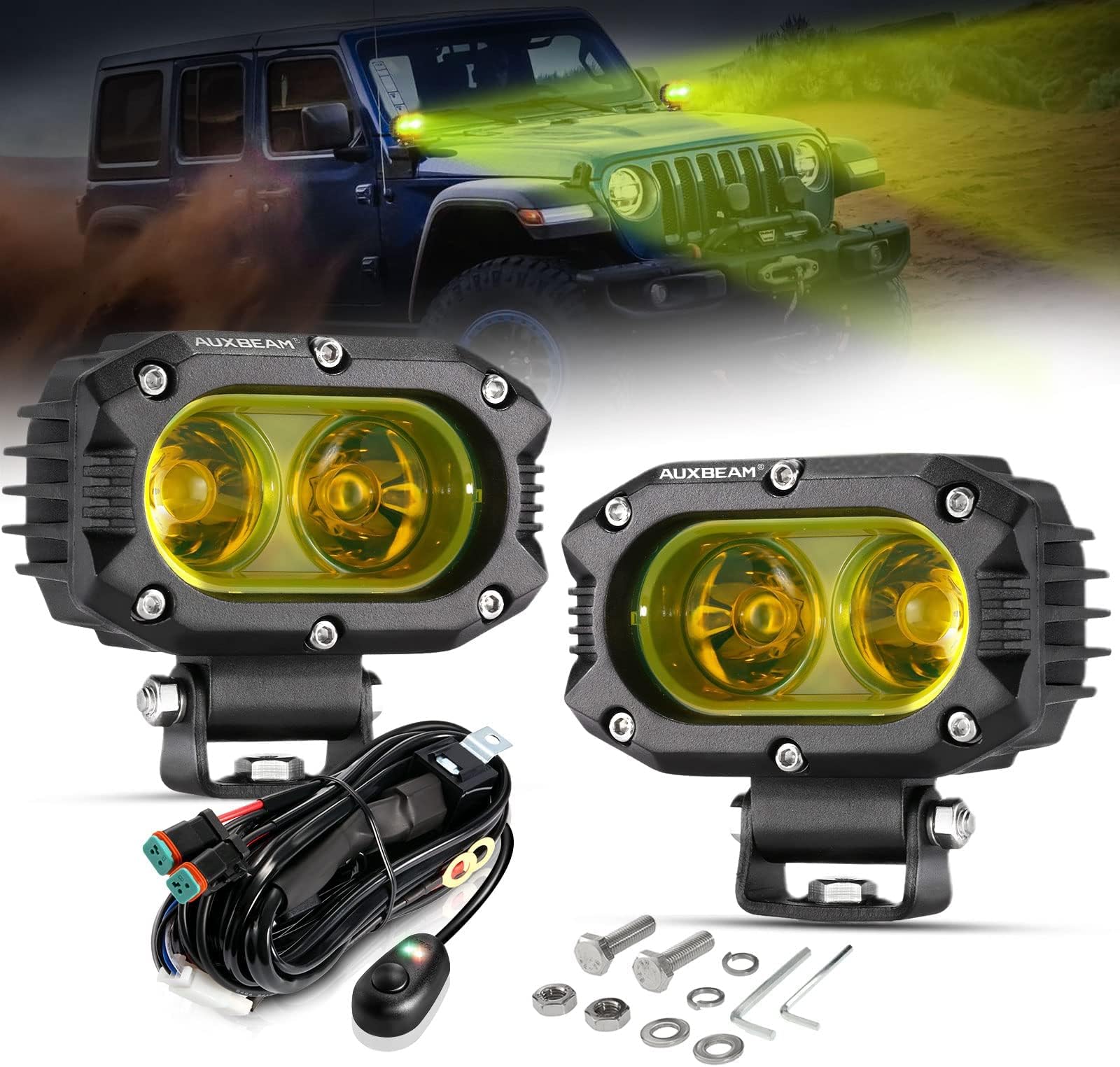 Auxbeam 4 Inch Amber LED Fog Lights 60W Flood Lights Offroad LED Pods ...