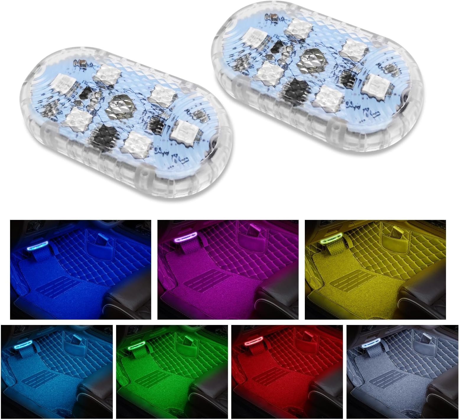 Amazon.com: 2Pcs Car LED Lights Interior, Portable USB Rechargeable Car ...