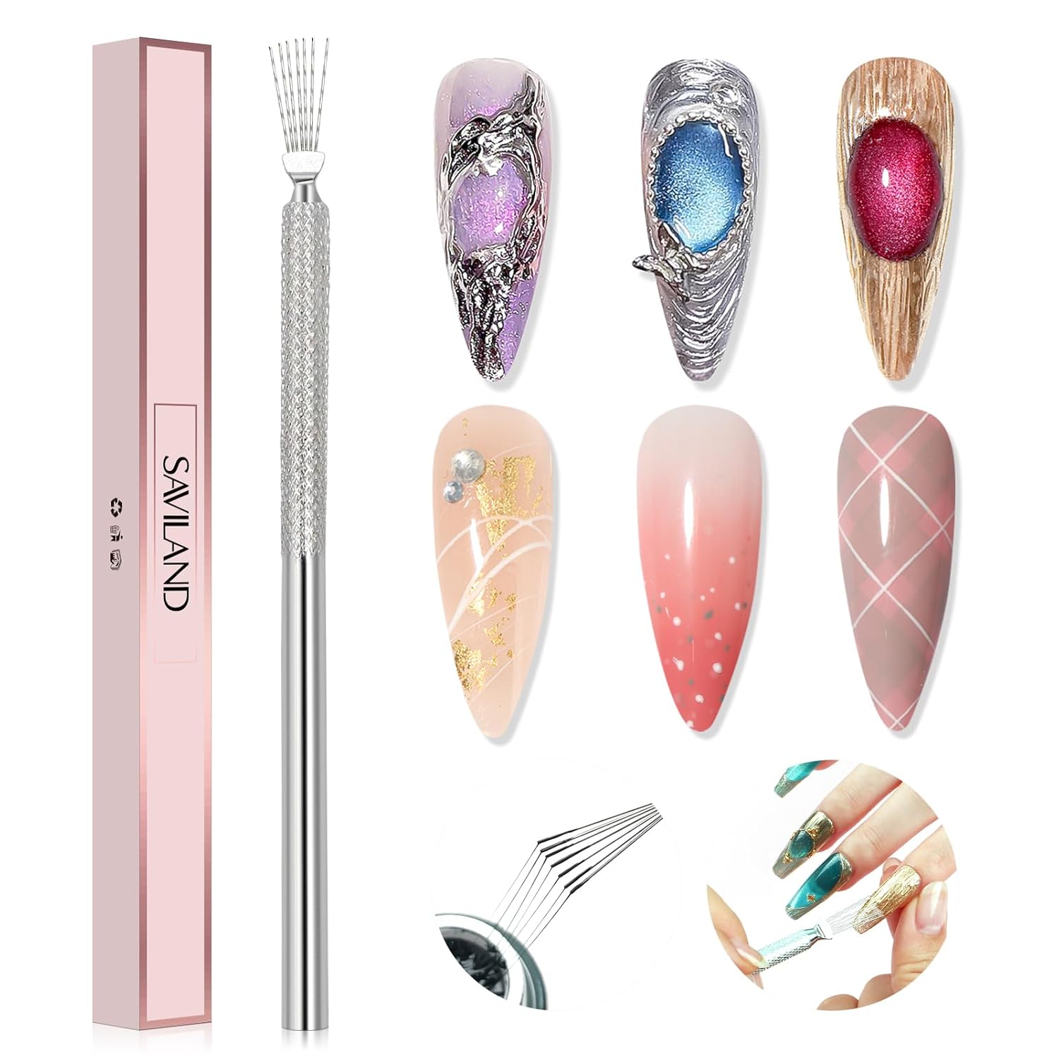 Amazon.com : SAVILAND 7-Pin Nail Liner Nail Art Tool: Ultra-thin Stripe ...