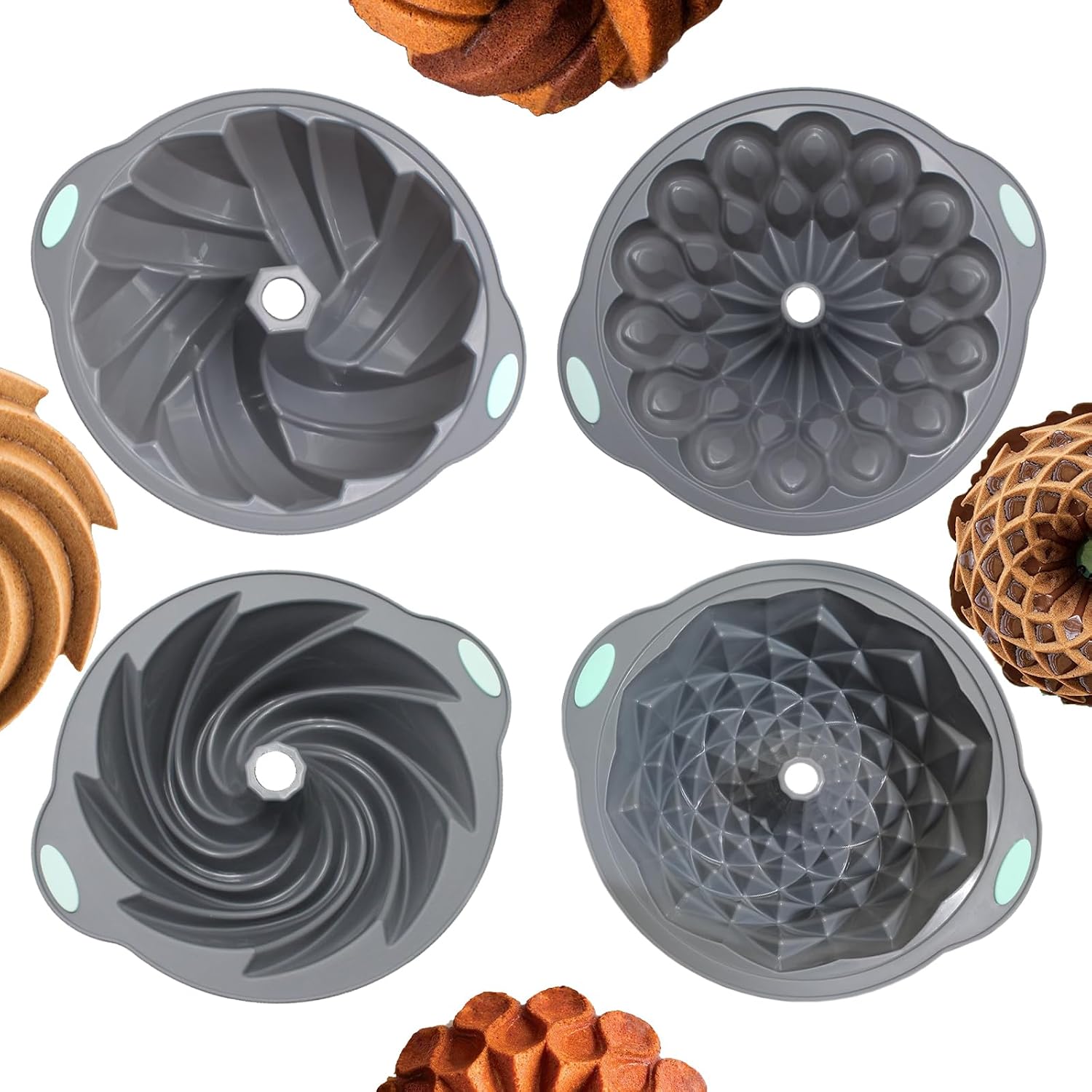 Amazon.com: BlissKiss 4pcs Silicone Bundt Cake Pans Set - Non-Stick ...