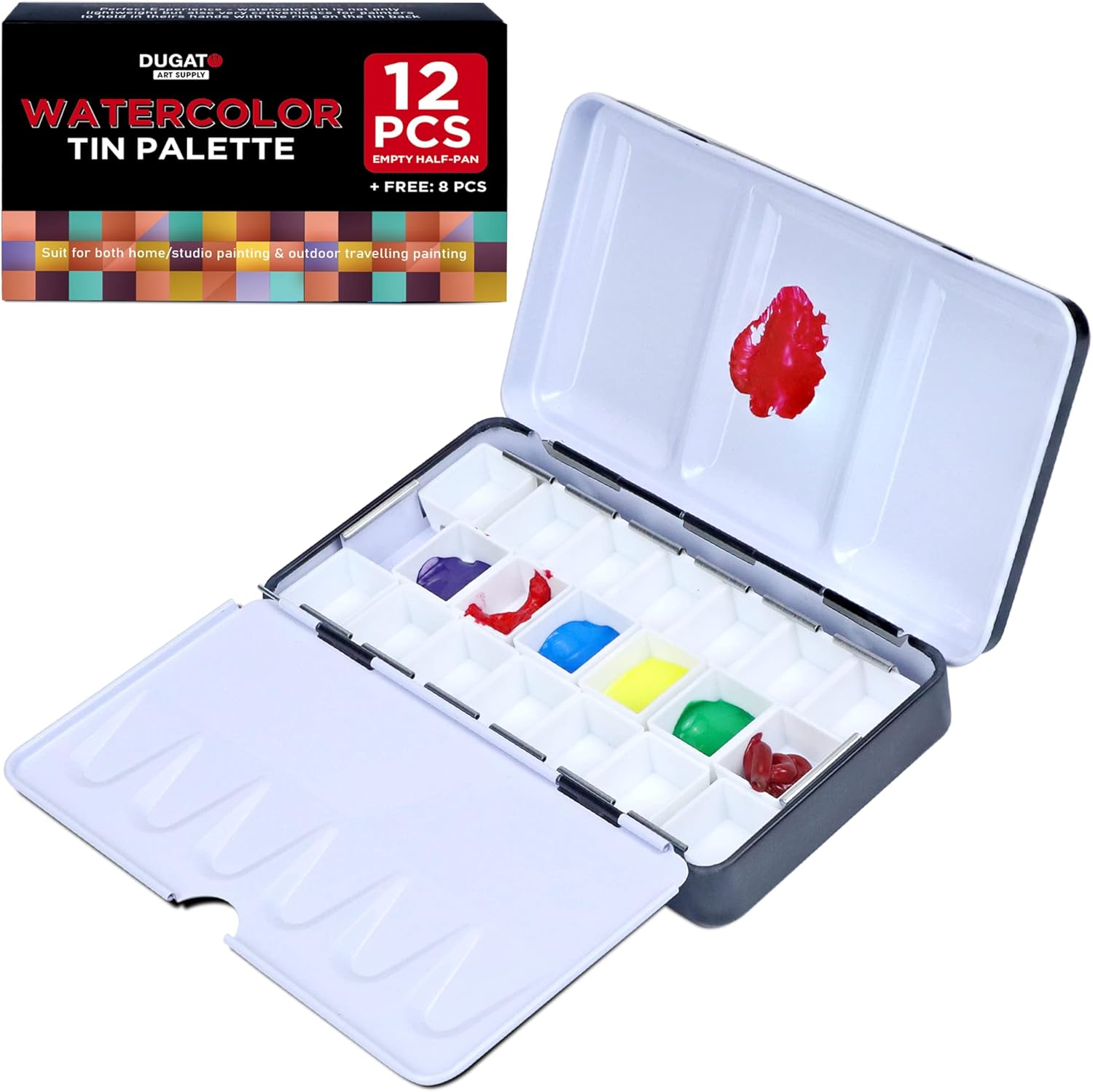 DUGATO Small Empty Watercolor Palette Tin with Lid - Includes 20 Half ...