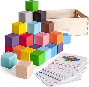 Ulanik Colored Cubes Small Montessori Toy Wooden Sorter Game 40 Cubes ...