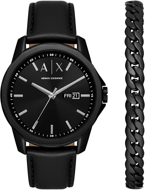 Amazon.com: A|X Armani Exchange Men's Watch, Three-Hand Black Leather ...