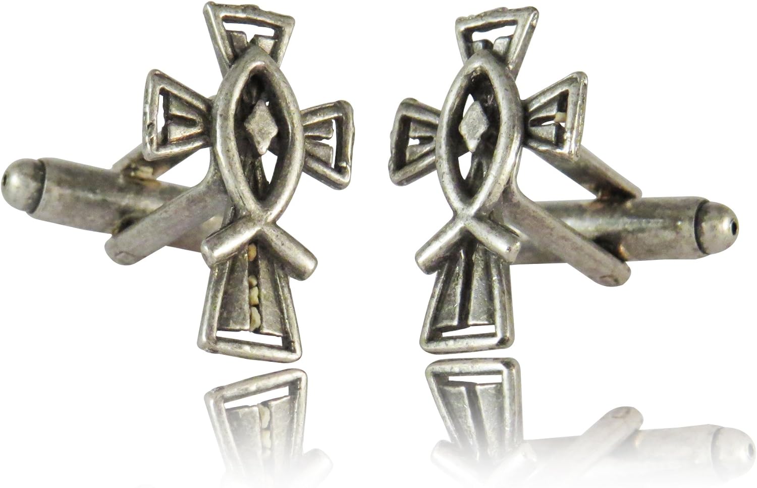Amazon.com: Cuff-Daddy Crucifix Fish Silver Cufflinks with Presentation ...