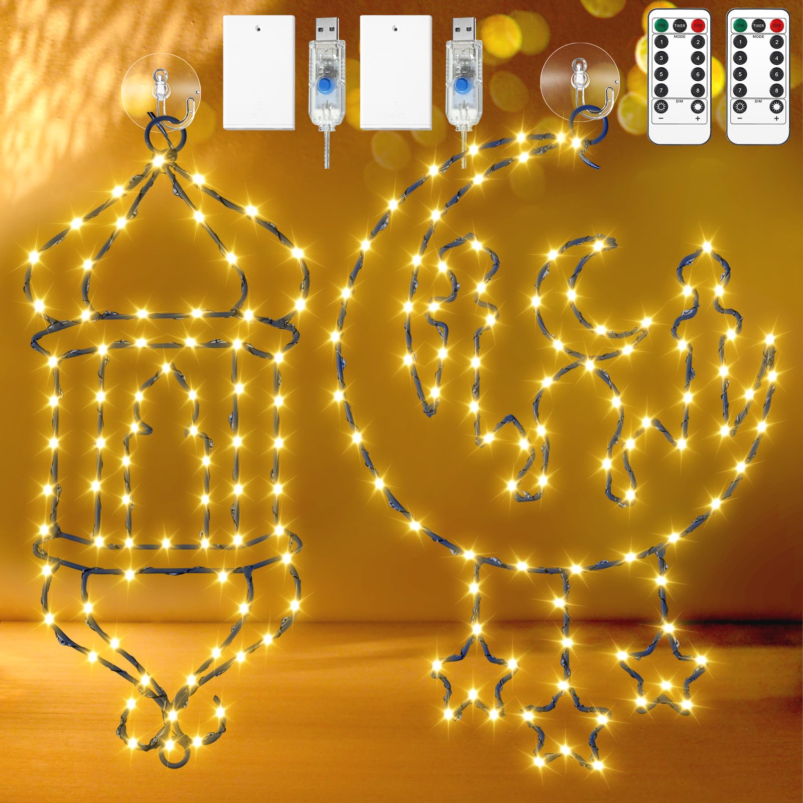 Outus 2 Pcs Eid Ramadan Window Lights Eid Al-fitr Mubarak LED Light ...