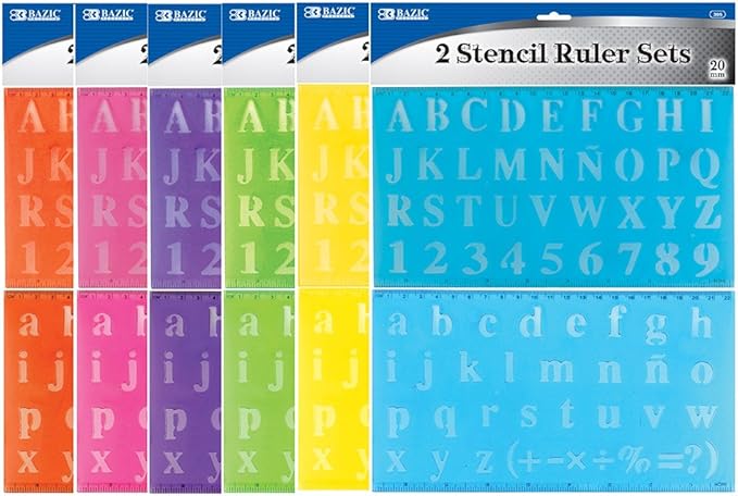 Amazon.com : BAZIC 20 mm Transparent Lettering Stencil Ruler Sets, 2 ...