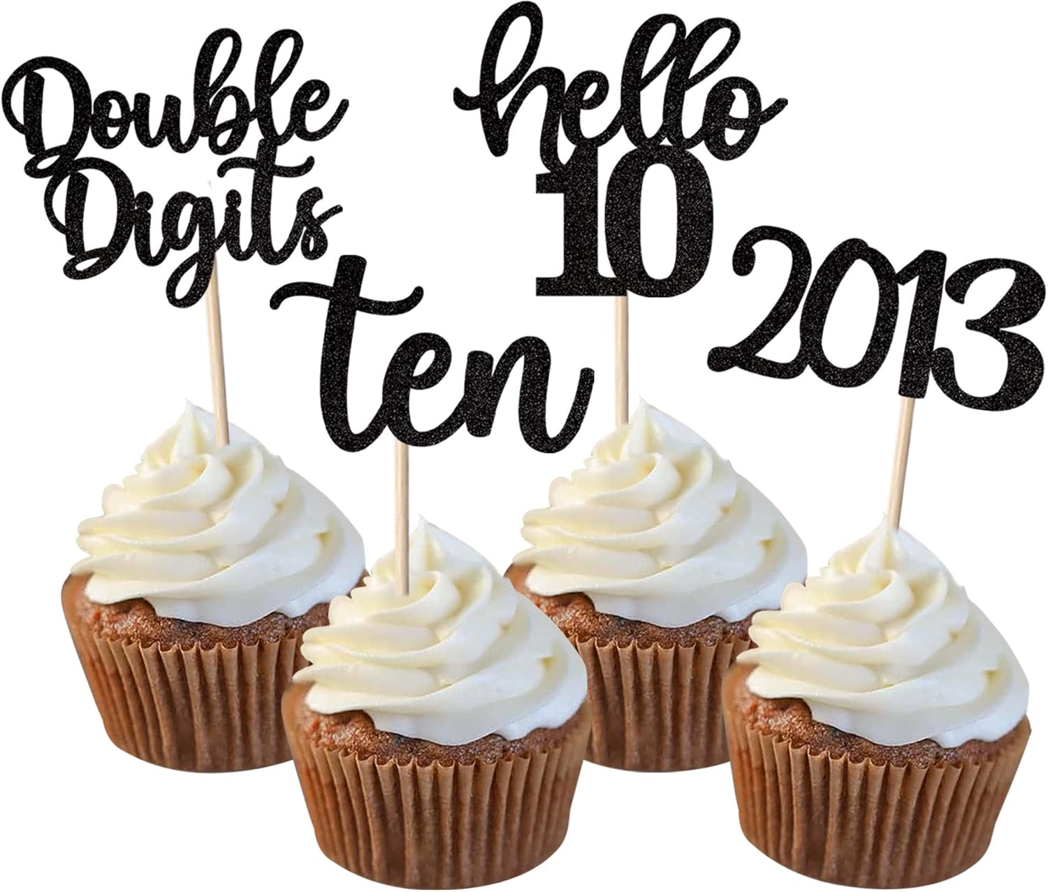 Amazon.com: 24 Pack 10th Birthday Cupcake Toppers Glitter Ten Since ...