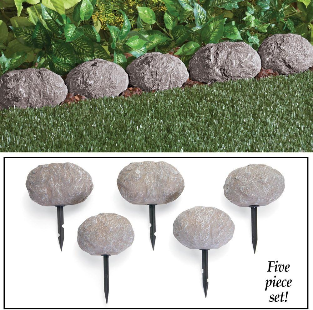 Amazon.com: Set of 5 Stone Rock Look Stake Garden Path Outdoor Pathway ...