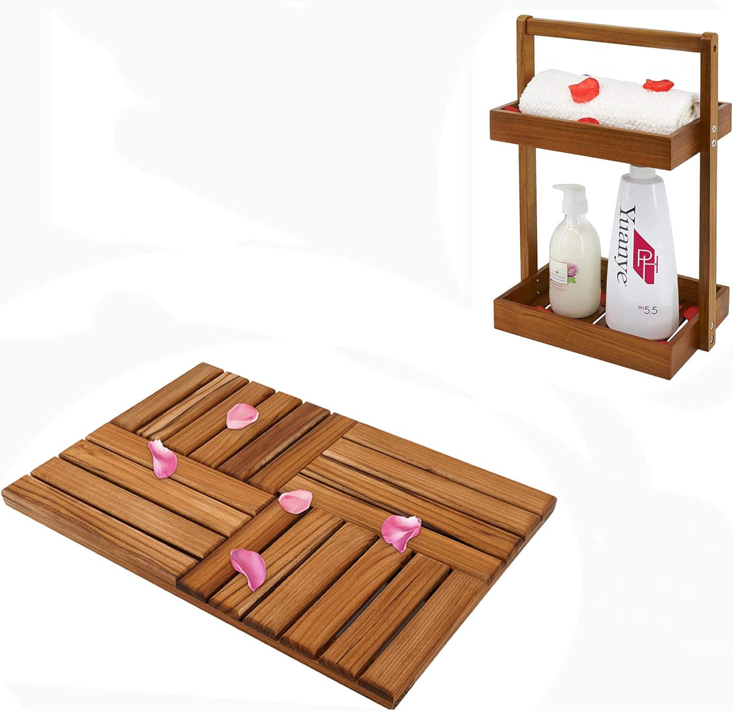 Amazon.com: Utoplike Teak Wood Bath Mat, Wooden Shower Mat for Bathroom ...