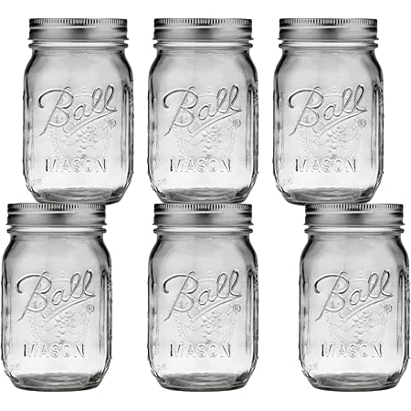 Amazon.com: Regular Mouth Mason Jars 16 oz - (6 Pack) - Ball Regular ...