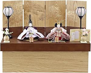 Amazon | 雛人形 柴田家千代作 葵 刺繍リボンに梅 薄紫/ピンク 柳親王 裾短衣裳着 紅白梅 扇面松文様屏風 タモ材 木製収納箱 収納飾り HNYC-H27-H62 収納飾り ひな人形 ...