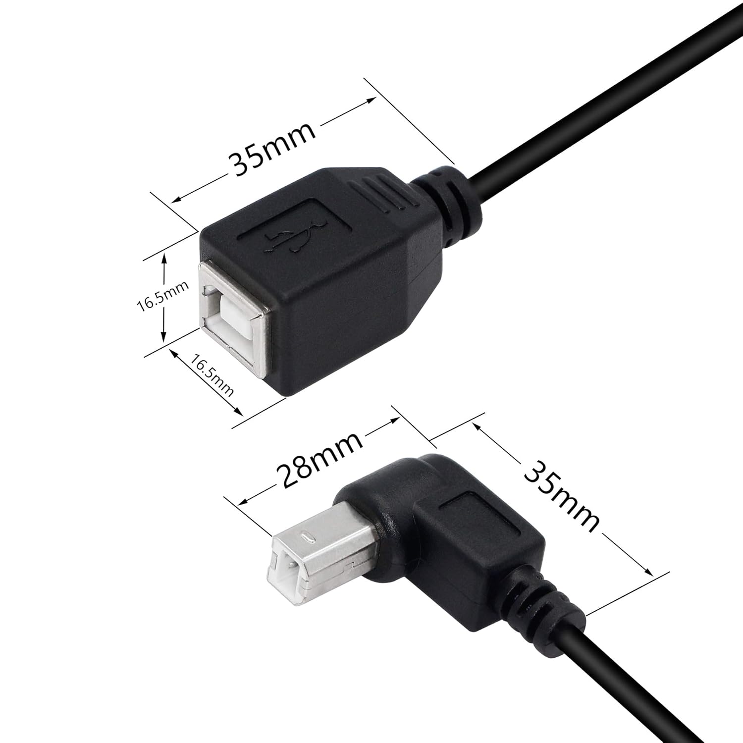 SinLoon 2 Pack 90 Degree USB 2.0 Type-B Printer Cable USB 2.0 B Female ...