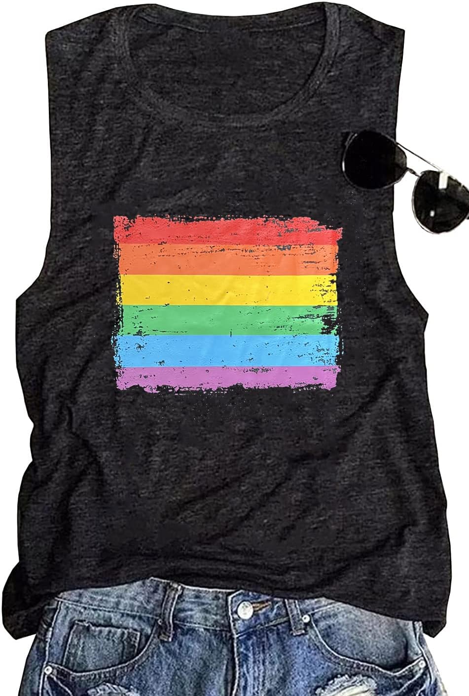 Amazon.com: Progress Pride Rainbow Flag Tank Top Women LGBTQ Equality ...