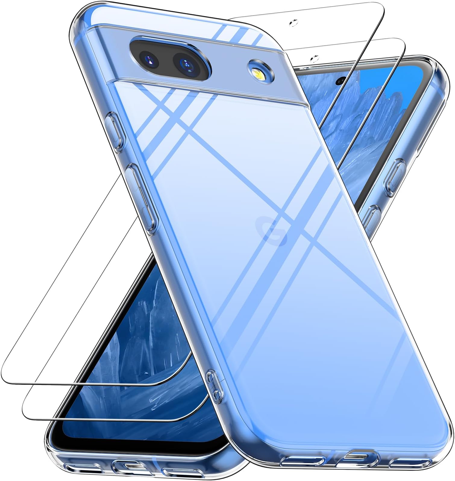 caslord Handyhülle Kompatibel mit Google Pixel 8A Hülle, 1 Handyhülle mit 2 Stück Hartglas ...