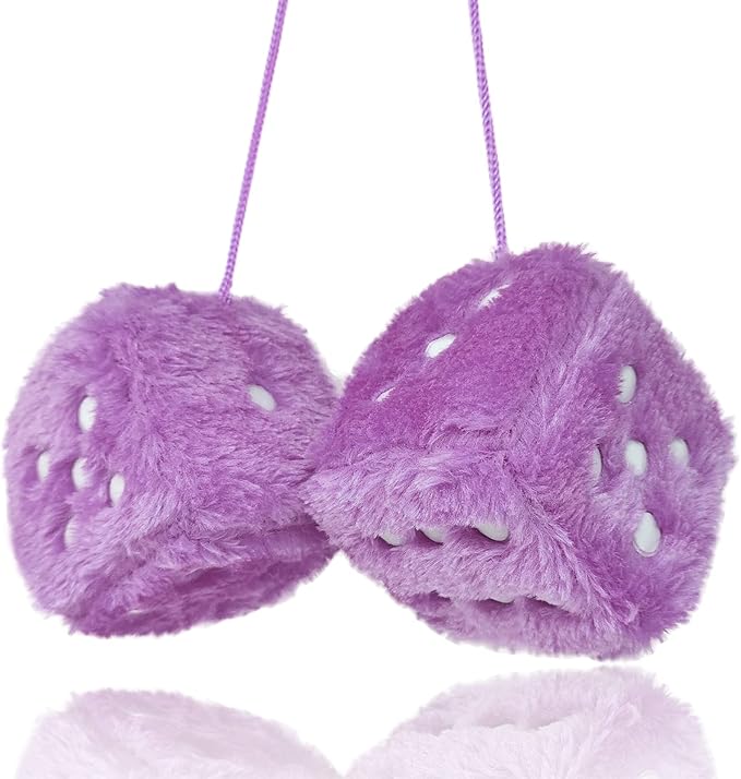 Amazon.com: Fuzzy Plush Dice for Car Mirror, Pair of Retro 3” Purple ...