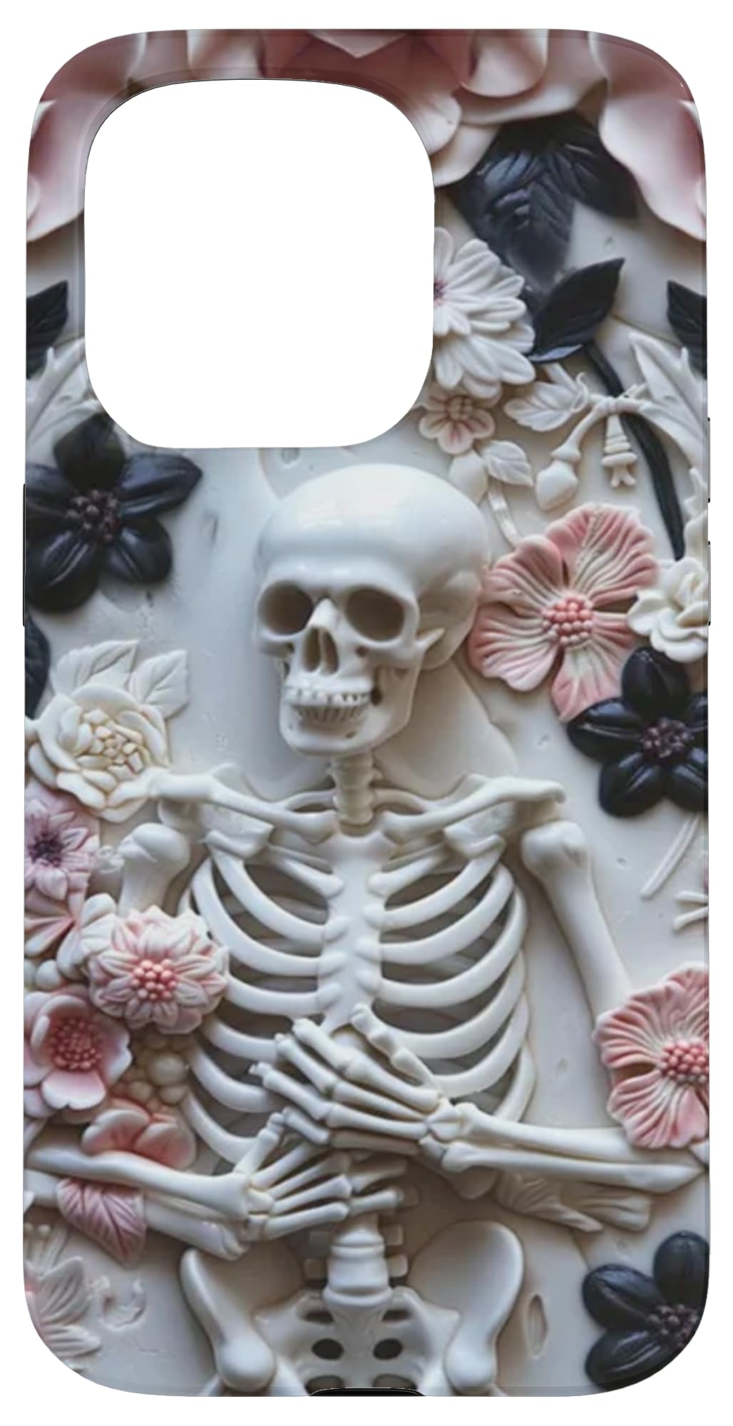 Amazon.com: iPhone 15 Pro Whimsigoth Skeleton - Pink - Black Floral ...