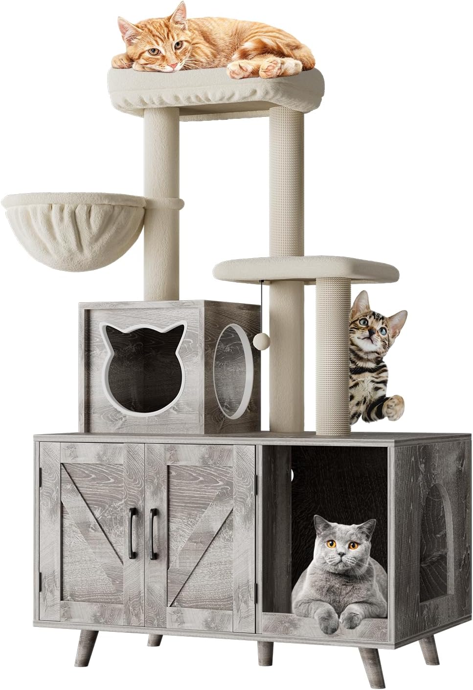 Amazon.com: Cat Litter Box Enclosed, Cat Tree with Litter Box Enclosure ...
