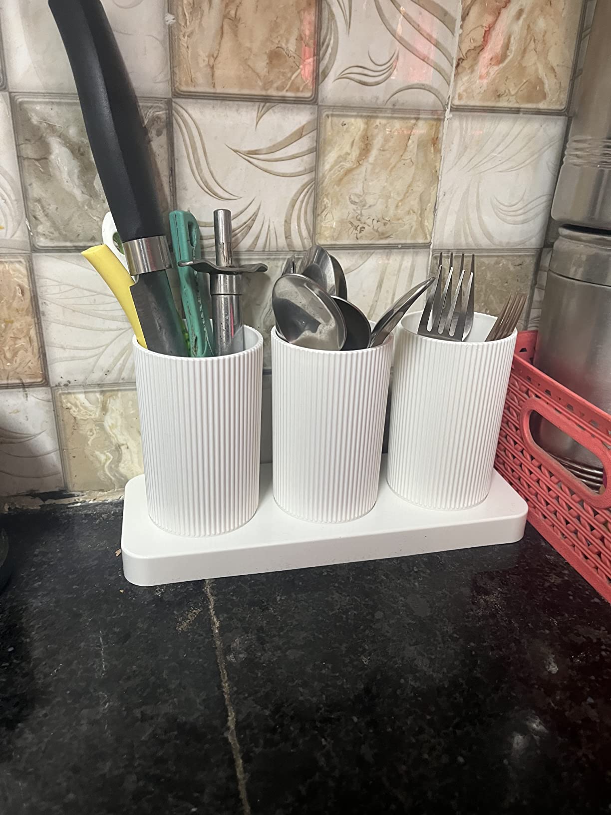 KITOME Plastic Self Draining Tableware Storage Box - Spoon, Knife, Fork ...