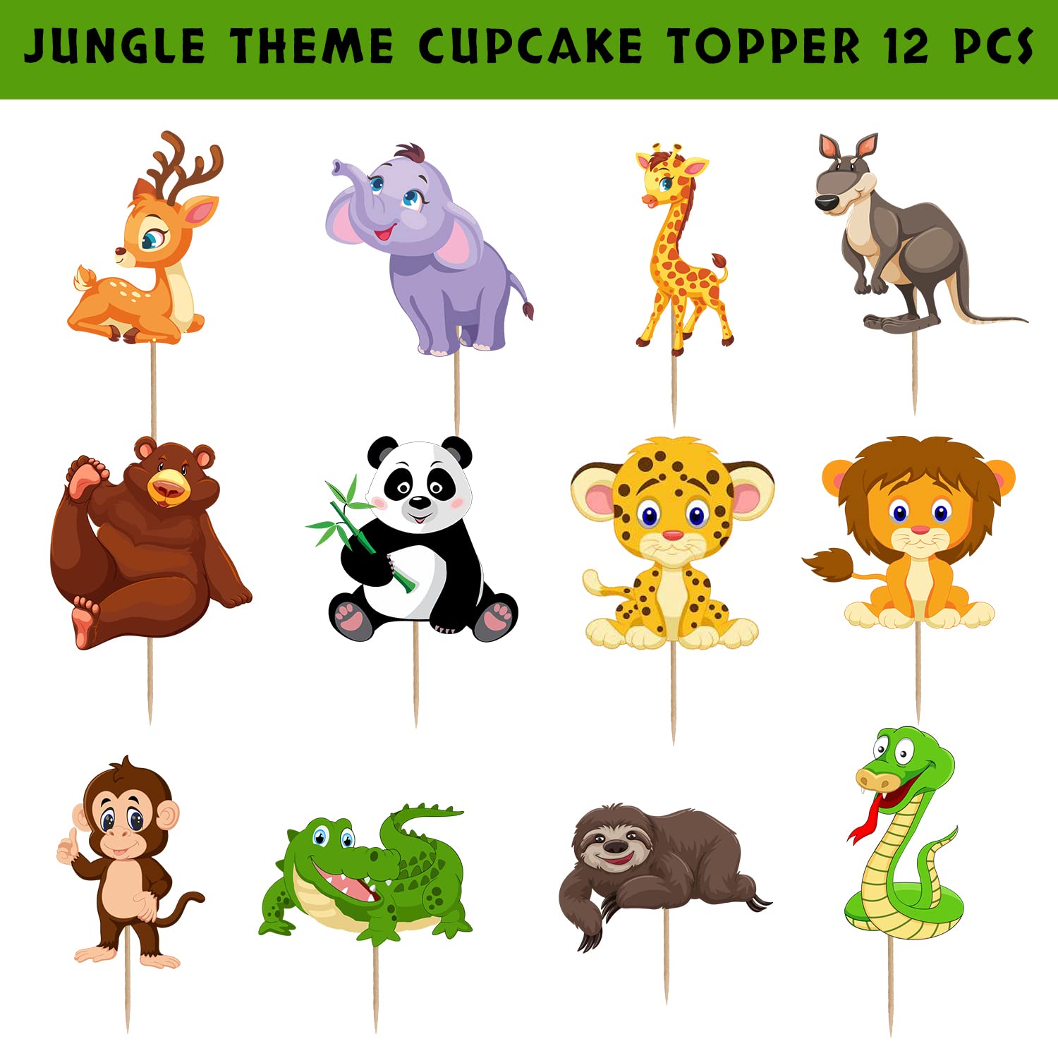Party Propz Animal Cake Topper - 12Pcs Jungle Theme Cake Topper For ...