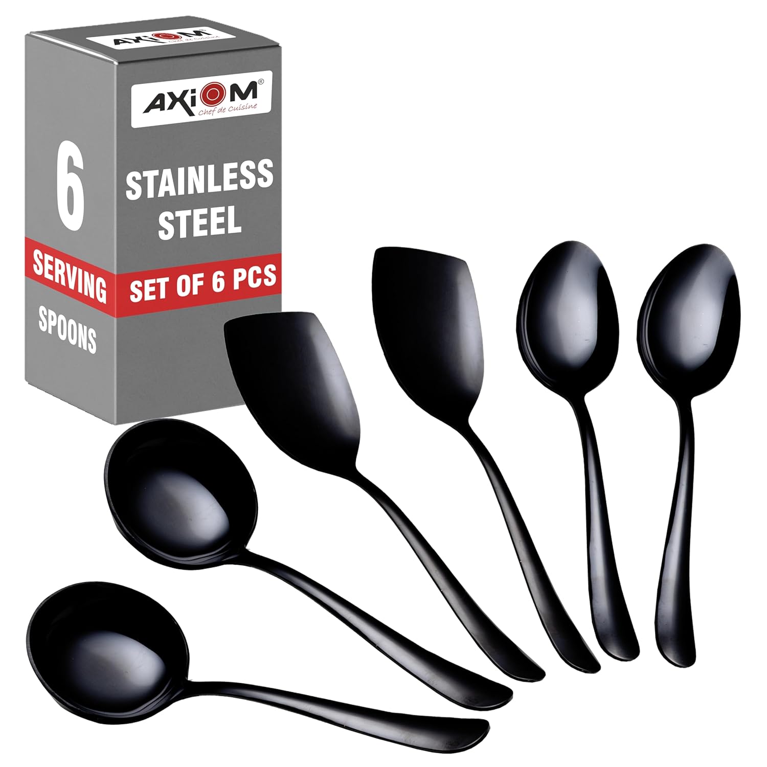 Buy Axiom Stainless Steel Black Serving Tools Set. 6 Piece Heavy Gauge ...