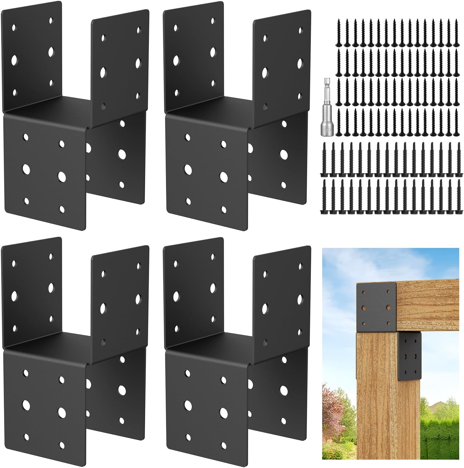 Amazon.com: 4pcs Heavy-Duty Post Brackets Kit - 4x4 Wood Deck Mounting ...