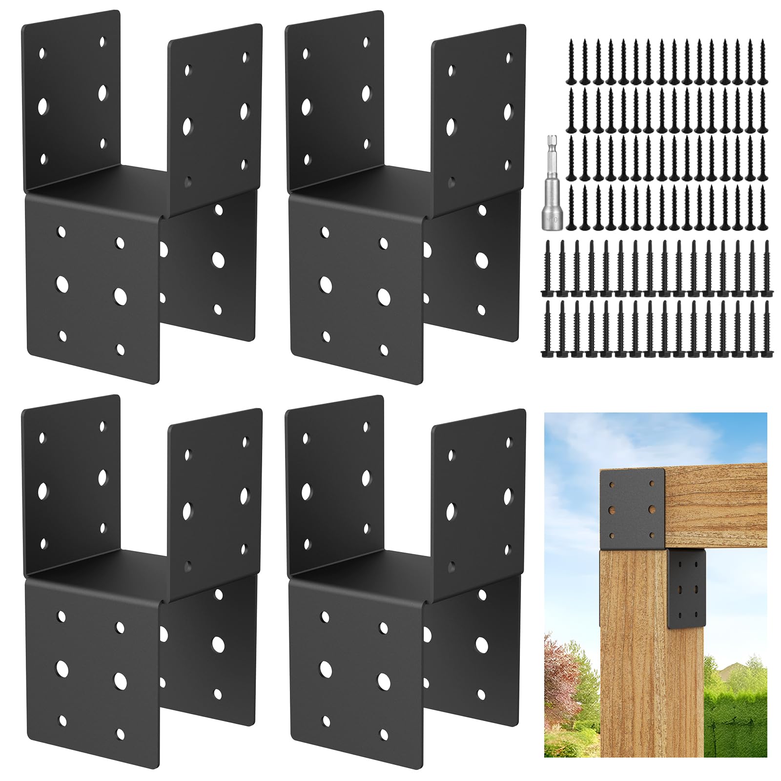 Snapklik.com : 4pcs Post Cap Connection Bracket, 4x4 Post Bracket, Wood ...