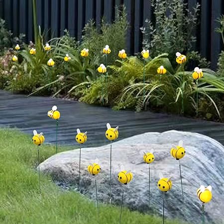 Amazon.com: 10PCS Bumble Bee Garden Stakes Decor Plush 3D Bumble Bee ...