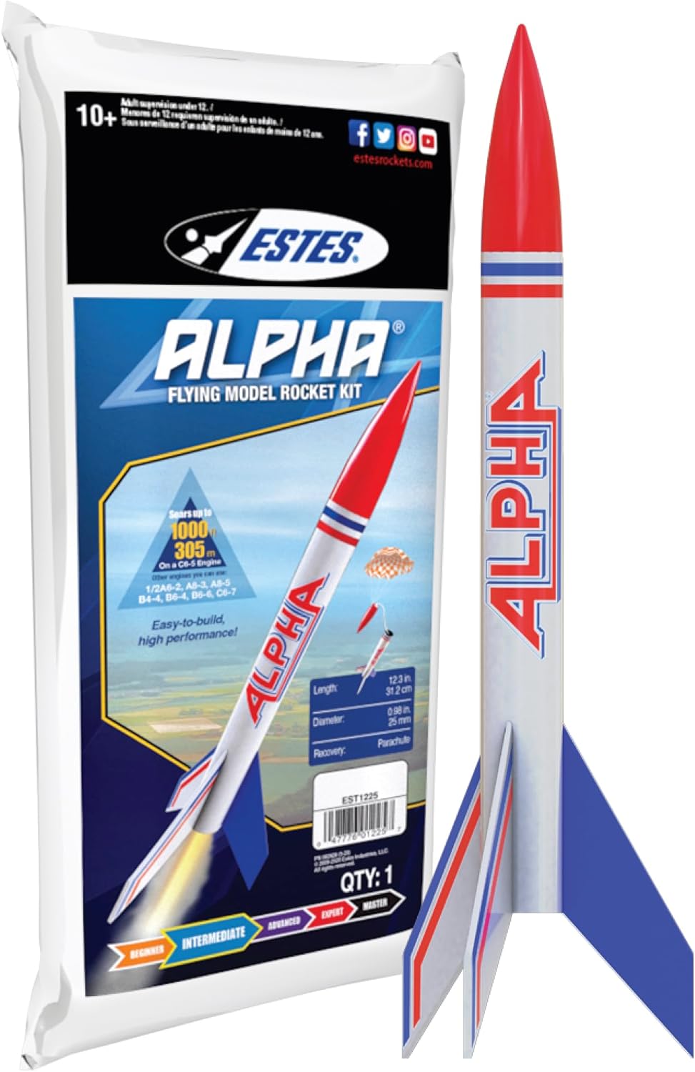 Amazon.com: Estes 1225 Alpha Rocket-Building Kit, Intermediate Flying ...