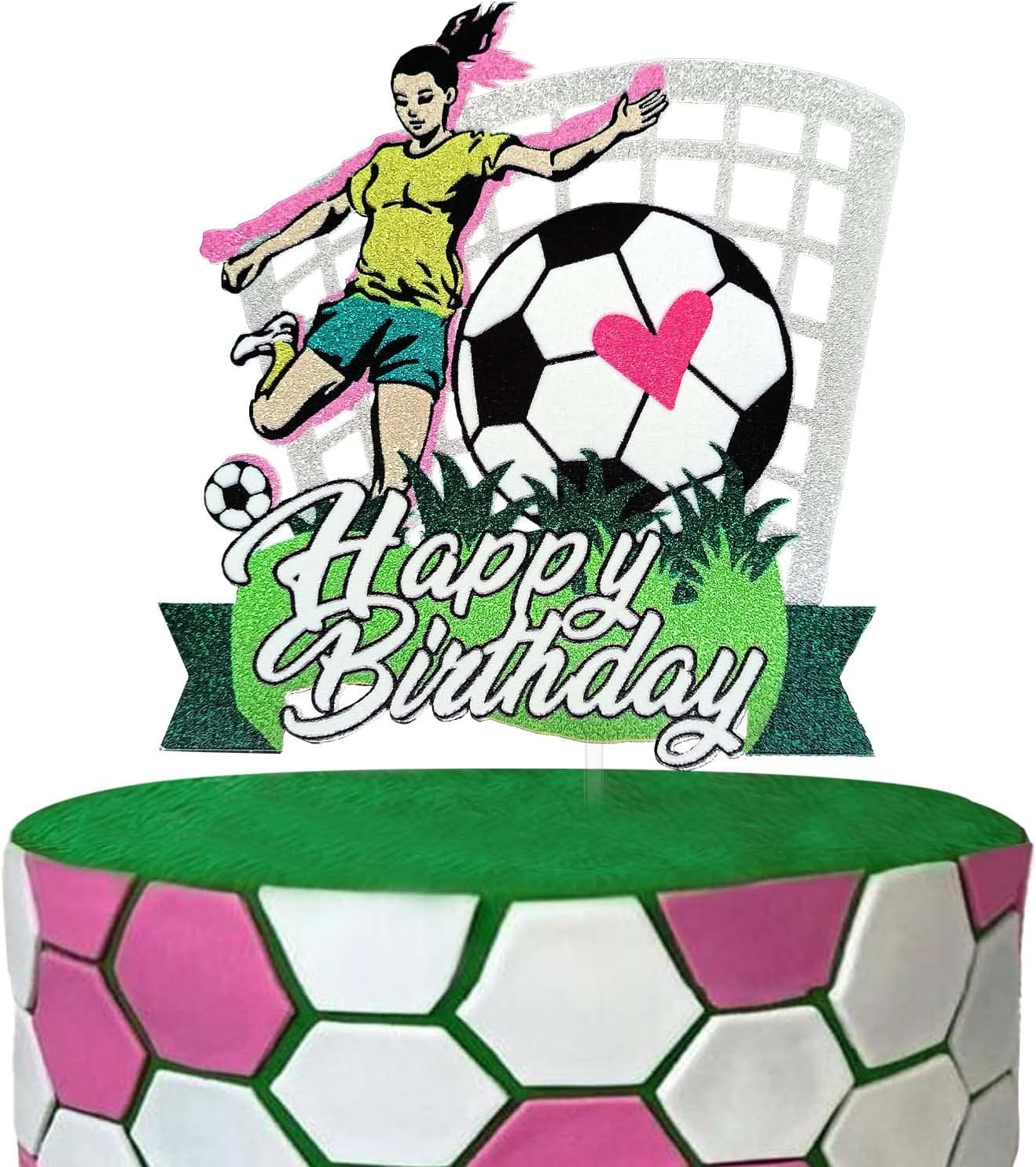 Amazon.com: Girls Football Happy Birthday Cake Topper, Soccer Theme ...
