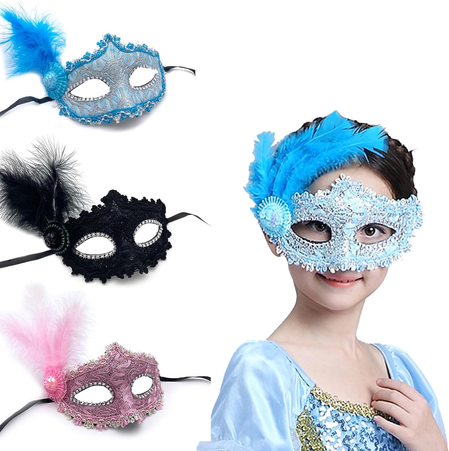 Amazon.com: HizeJie Prom Masks Feather Costume Mask Carnival Masquerade ...