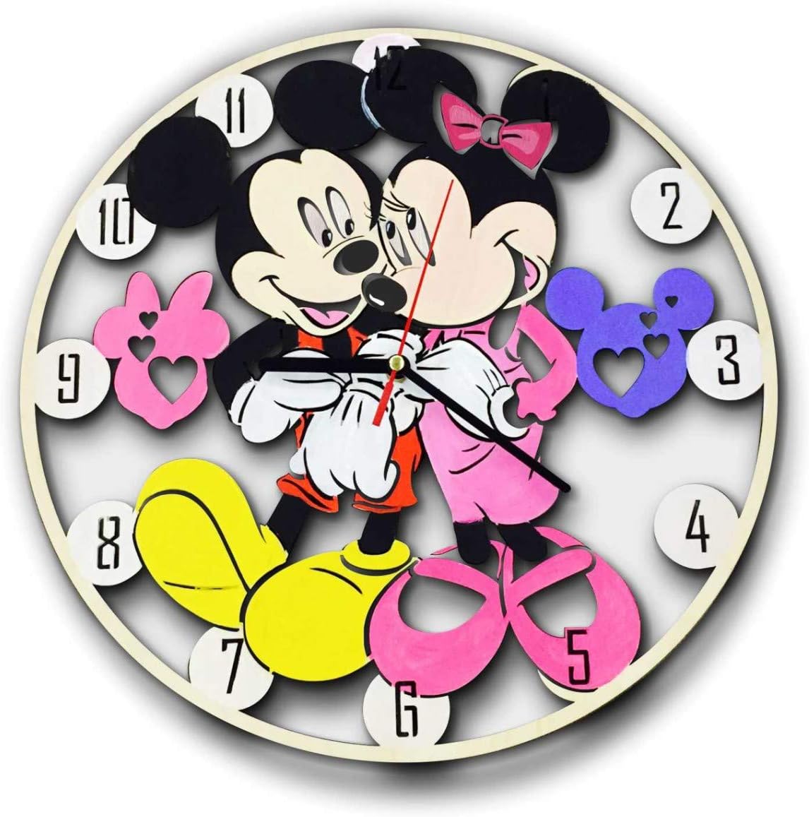 Amazon.com: Painted Mickey and Minnie Mouse Wall Clock WOOD Mickey ...