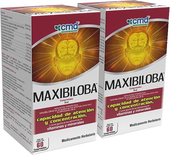 CMD - MAXIBILOBA - Medicamento Herbolario - 2 Cajas con 1 Frasco de 60 ...